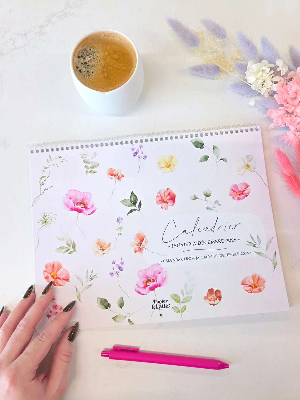 Calendrier Mural 2026 - Bilingue - fleuri – Boutique Elena - Art de vivre
